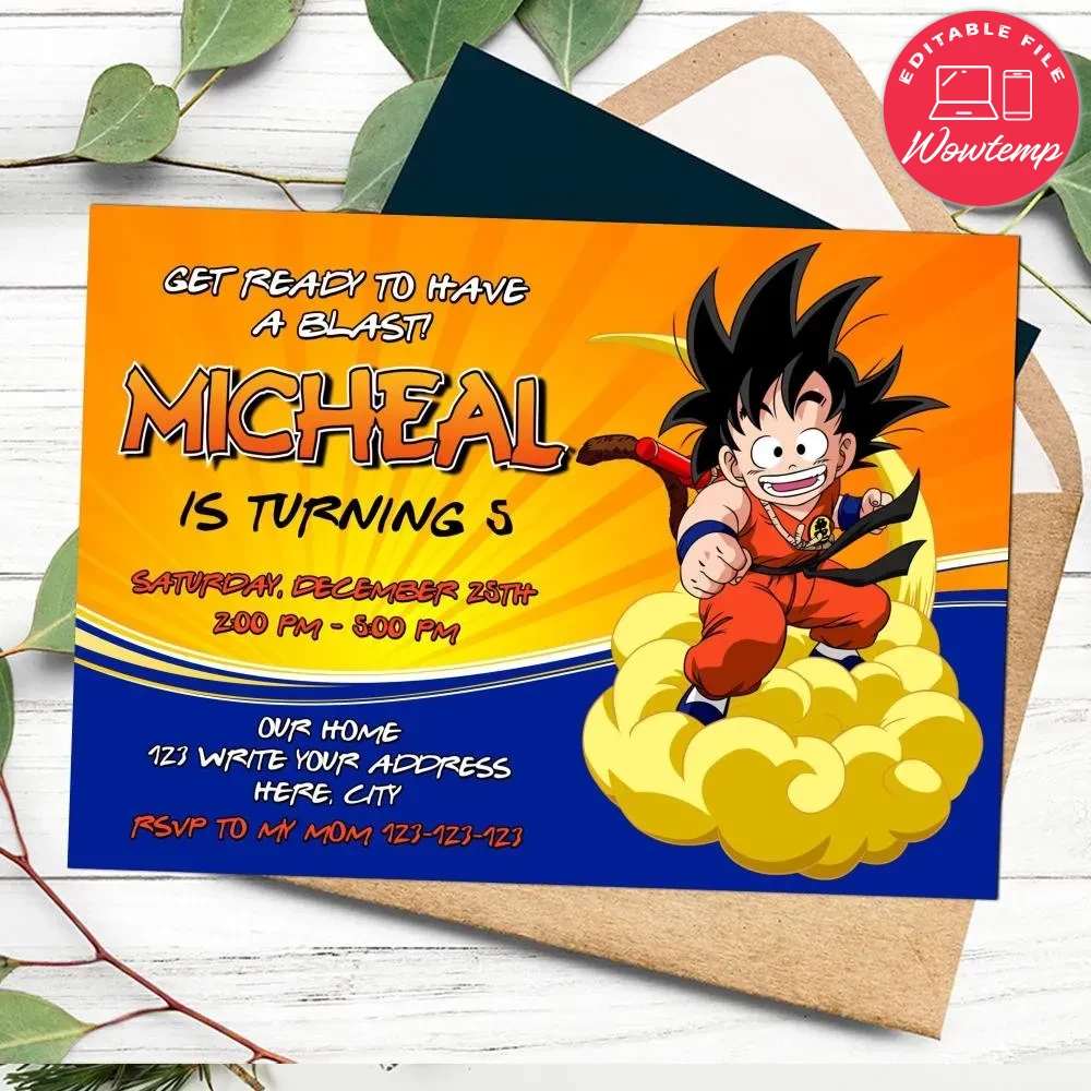 Baby Goku Invitation Customizable Template DIY | Wowtemp