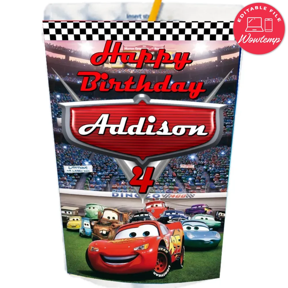 Disney Cars Capri Sun Birthday Labels Digital File Printable | Wowtemp
