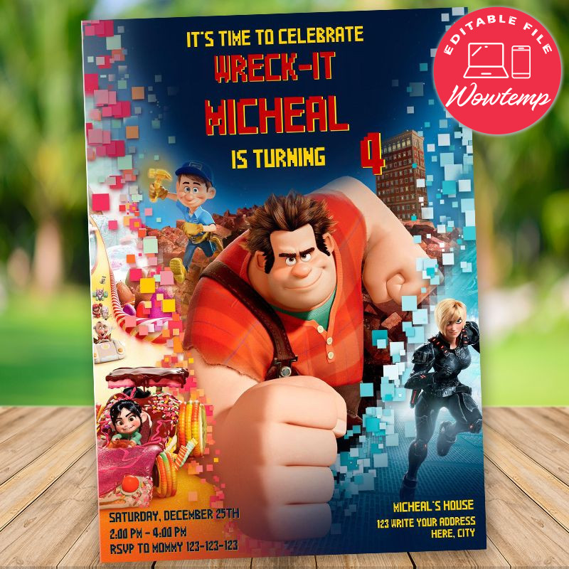 Editable Wreck It Ralph 4 Vanellope Party Invitation DIY | Wowtemp