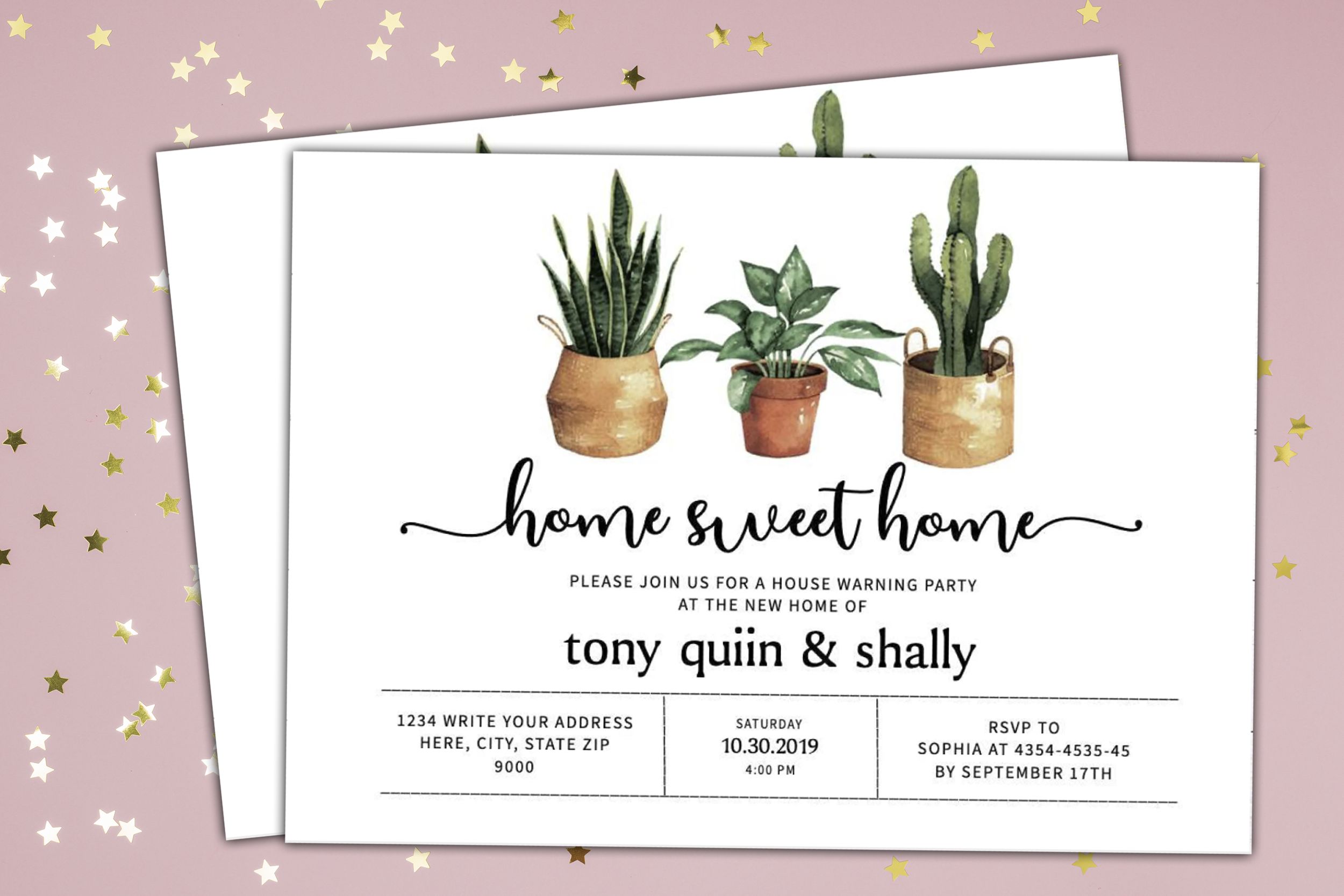 Potted Plants Succulent Greenery Housewarming Party Invite | Wowtemp
