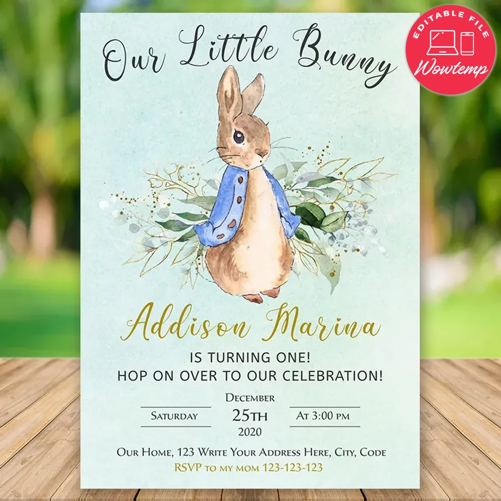 Editable Peter Rabbit Birthday Invitations For Boy DIY | Wowtemp