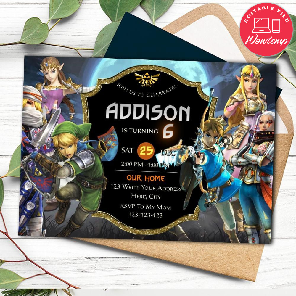 Zelda Invitation Customizable template Instant Download | Wowtemp