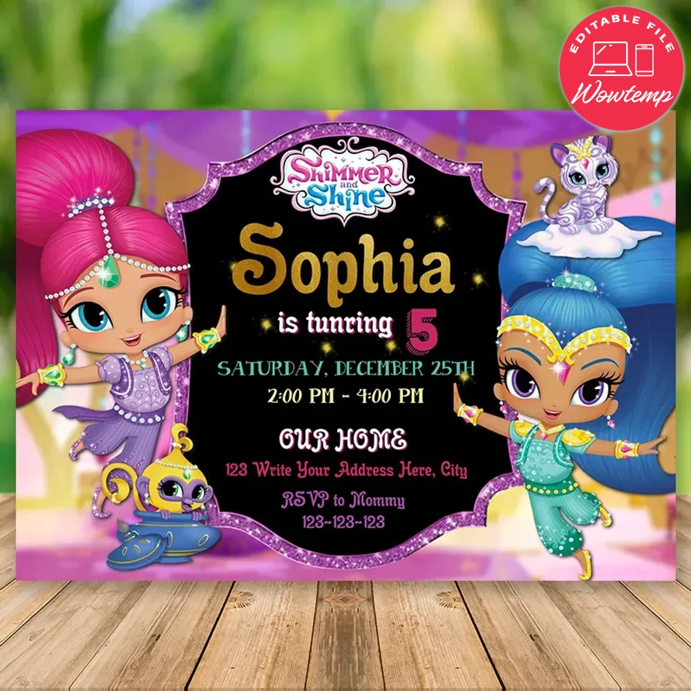 Editable Shimmer and Shine Birthday Party Invitation Digital File | Wowtemp