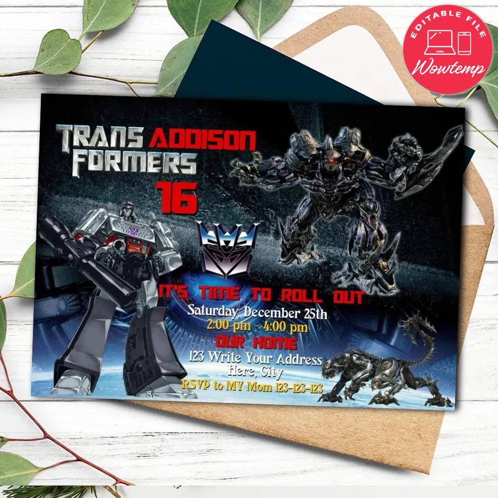 Transformer Megatron Birthday Invitation Printable DIY | Wowtemp