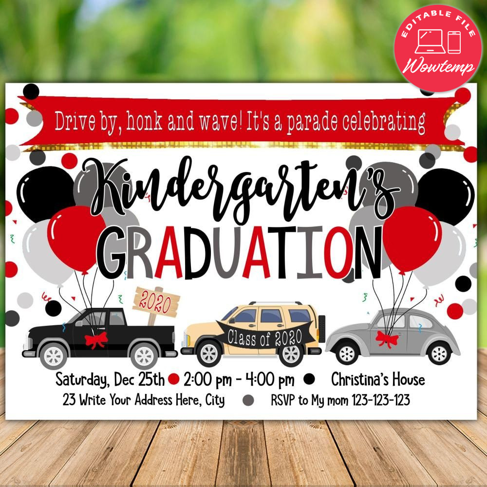 Printable Drive By Kindergartens Graduation Parade Invitation DIY | Wowtemp