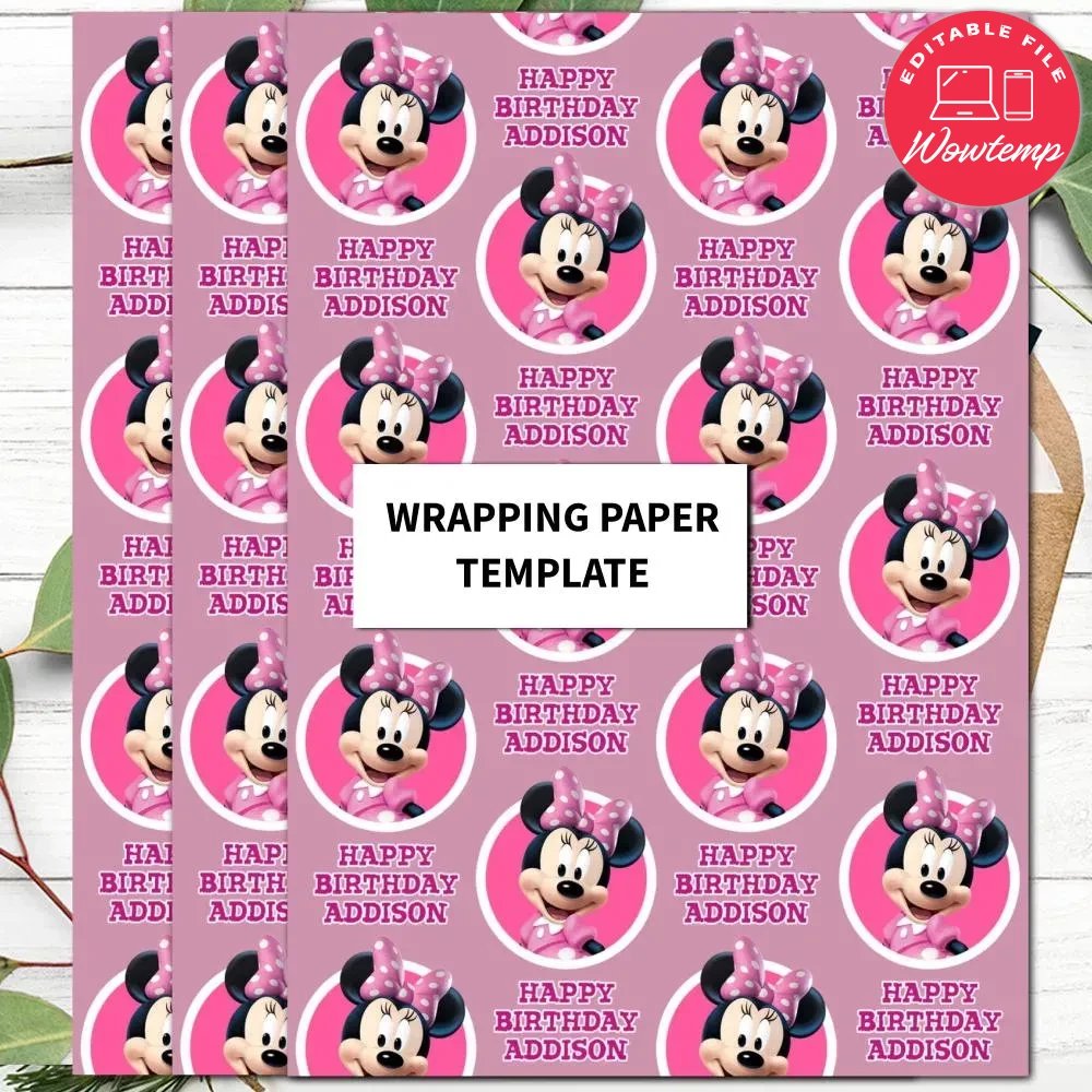 Minnie Mouse Gift Wrap Template to Print at Home Instant Download | Wowtemp