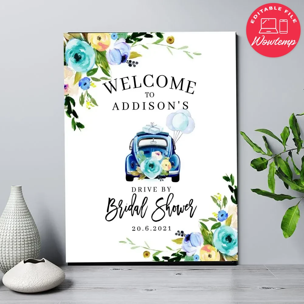 Greenery Floral Drive By Bridal Shower Welcome Sign Digital File | Wowtemp