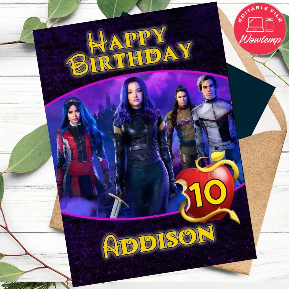 Disney Descendants 2 Happy Birthday Card to Print at Home DIY | Wowtemp