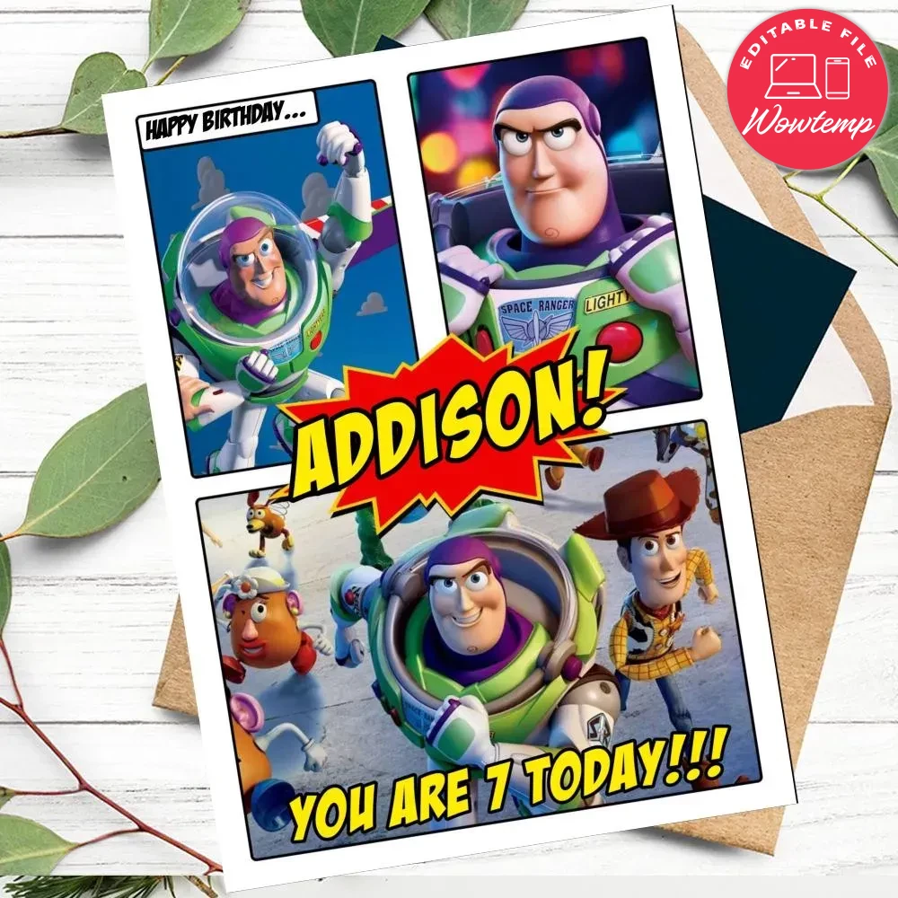 Buzz Lightyear Toy Story 4 Birthday Card to Print at Home DIY | Wowtemp