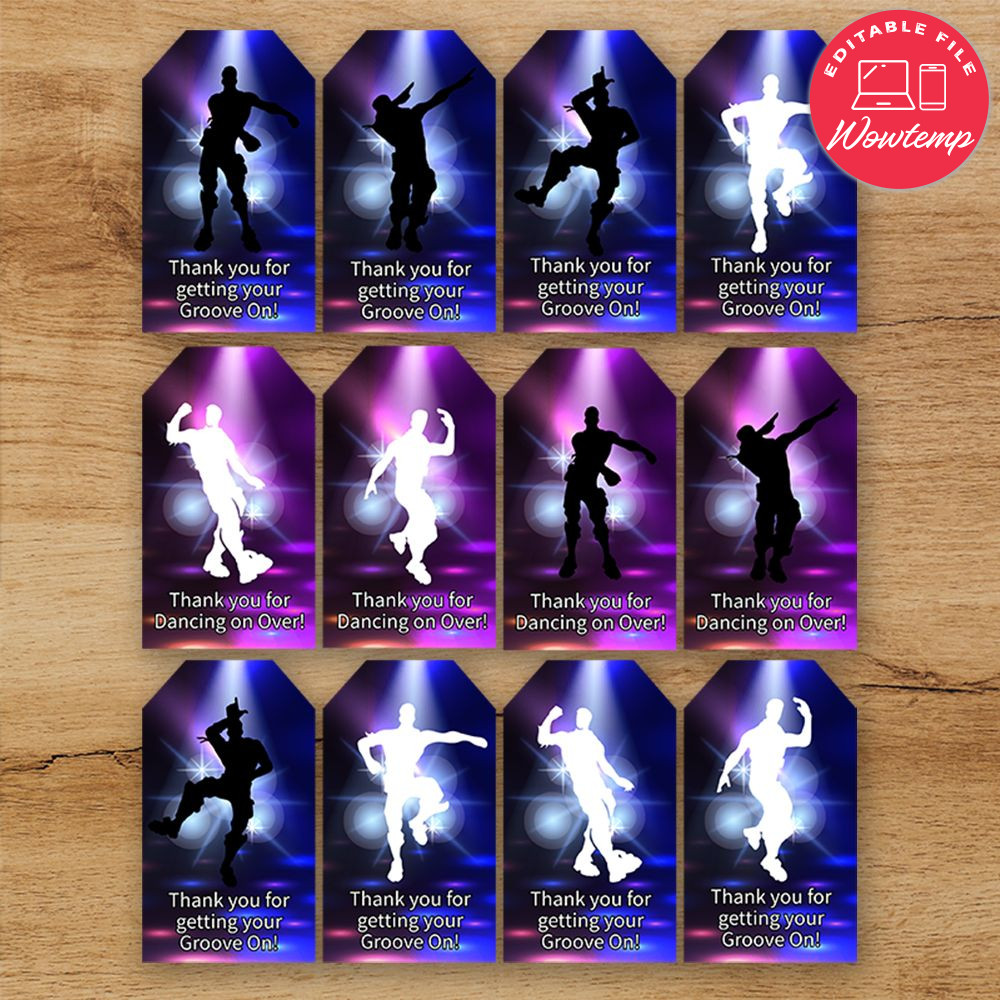 Printable Dance Emotes Gift Bag Labels Birthday DIY | Zingtemp