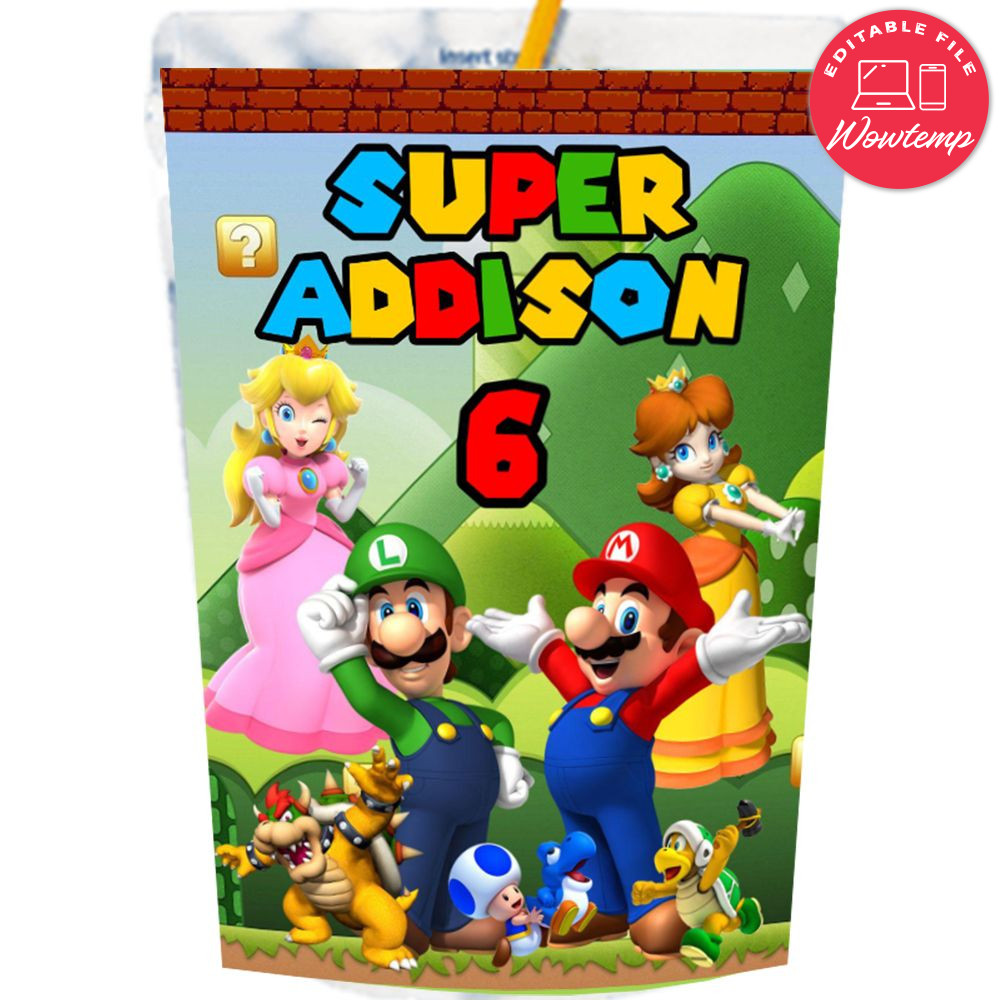 Super Mario Capri Sun Labels Digital File Printable | Wowtemp