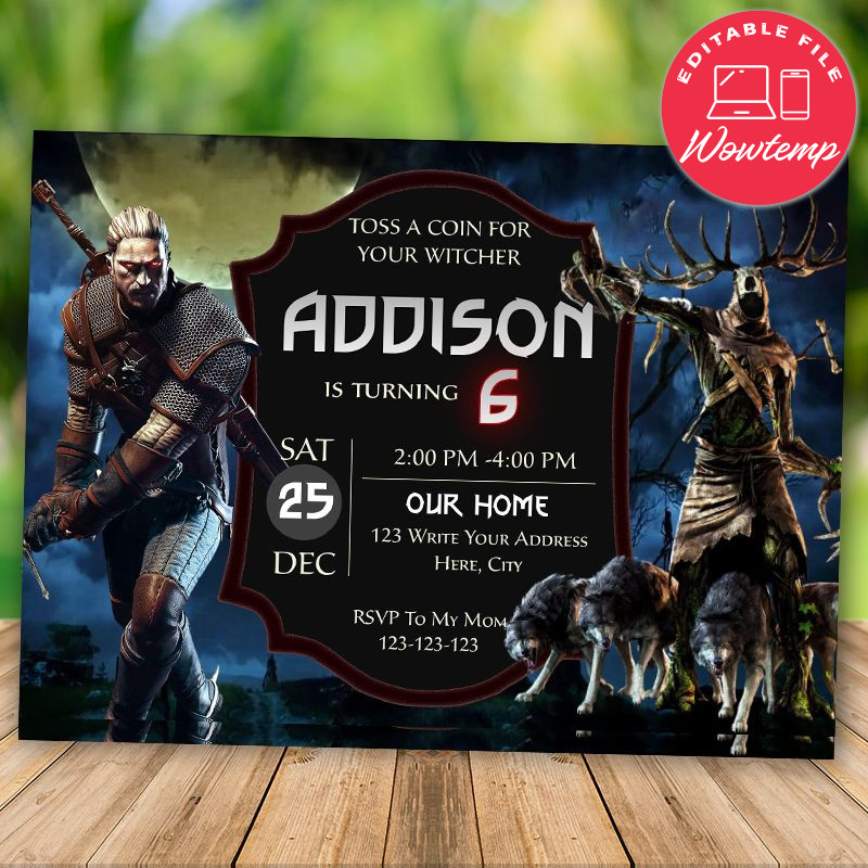 Editable The Witcher 3 Hild Hunt Birthday Invitation DIY | Wowtemp