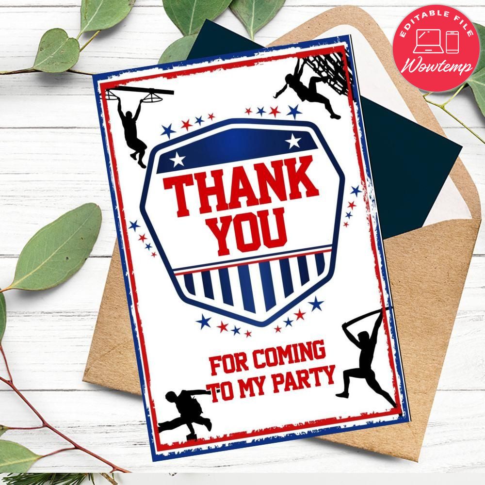 American Ninja Warrior Thank you card Template to Print at Home | Wowtemp