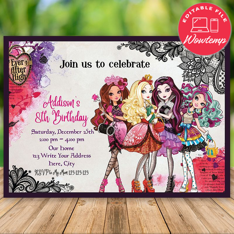 Editable Ever After High Birthday Invitations Instant Download | Wowtemp