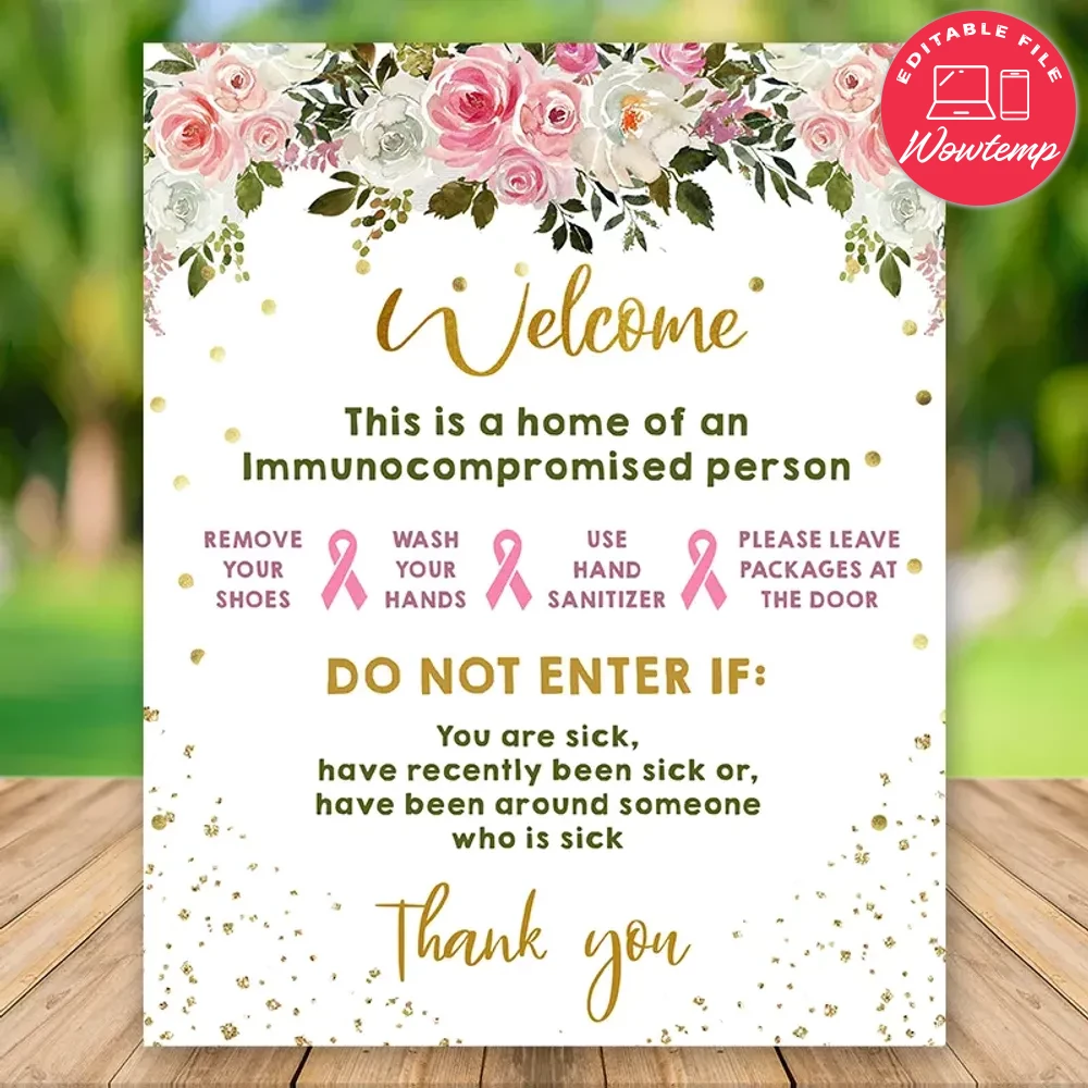 Printable Welcome Immunocompromised Person Door Sign DIY | Wowtemp