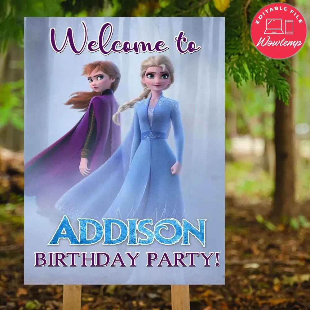 Frozen Elsa and Anna Birthday Welcome Sign Digital File Printable | Wowtemp