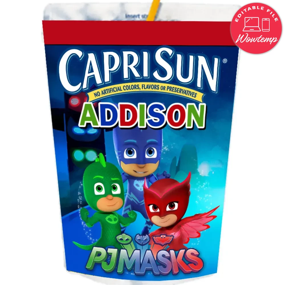 Pj Mask Capri Sun Birthday Labels Digital File Printable | Wowtemp