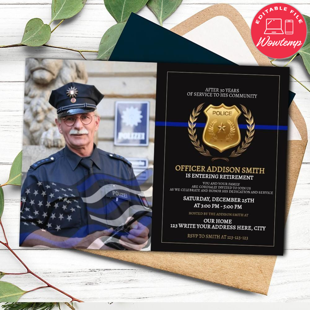 Police Officer Retirement Party Invitation Template DIY | Wowtemp