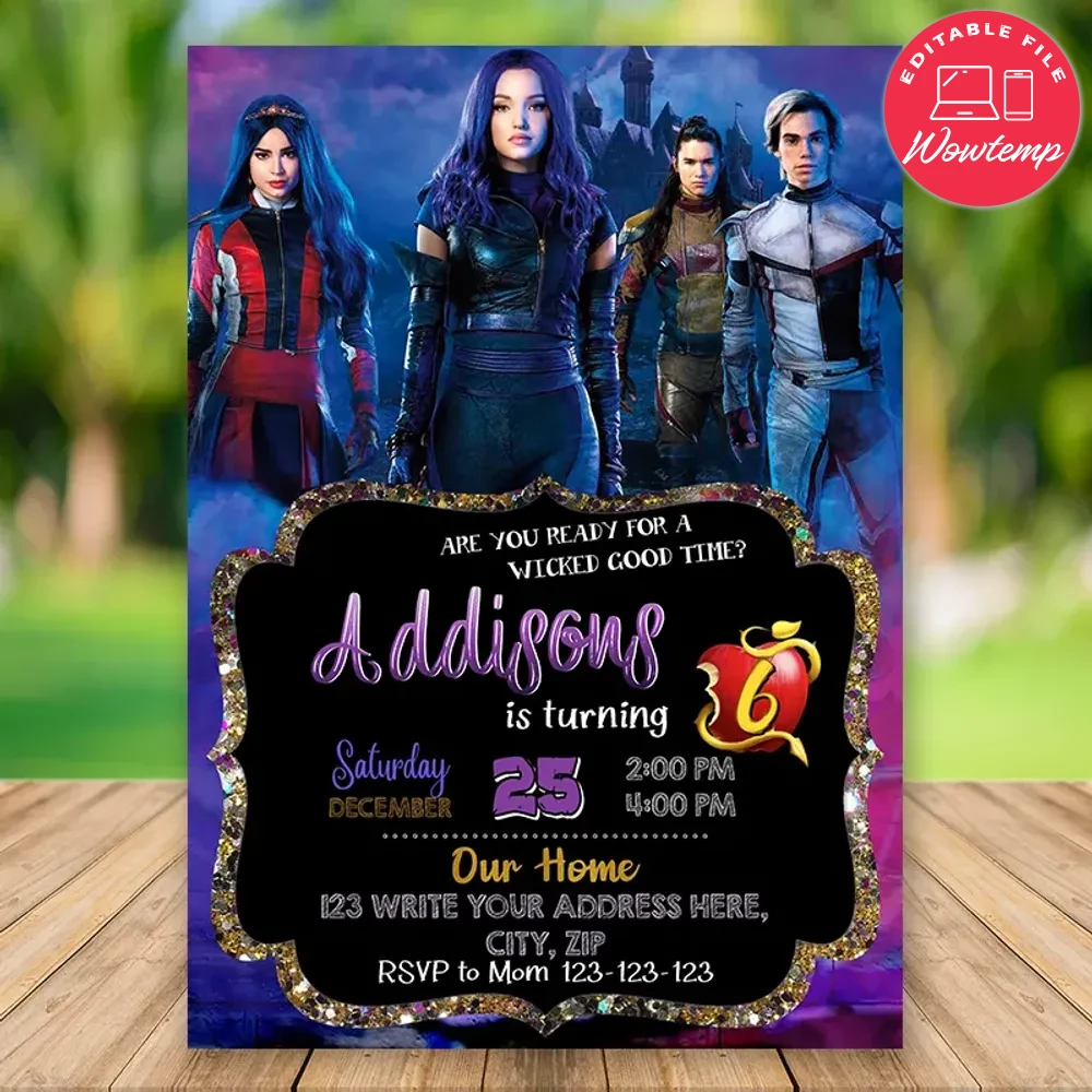 Printable Descendants 3 invitation For Girl - Free Thank You Card | Wowtemp