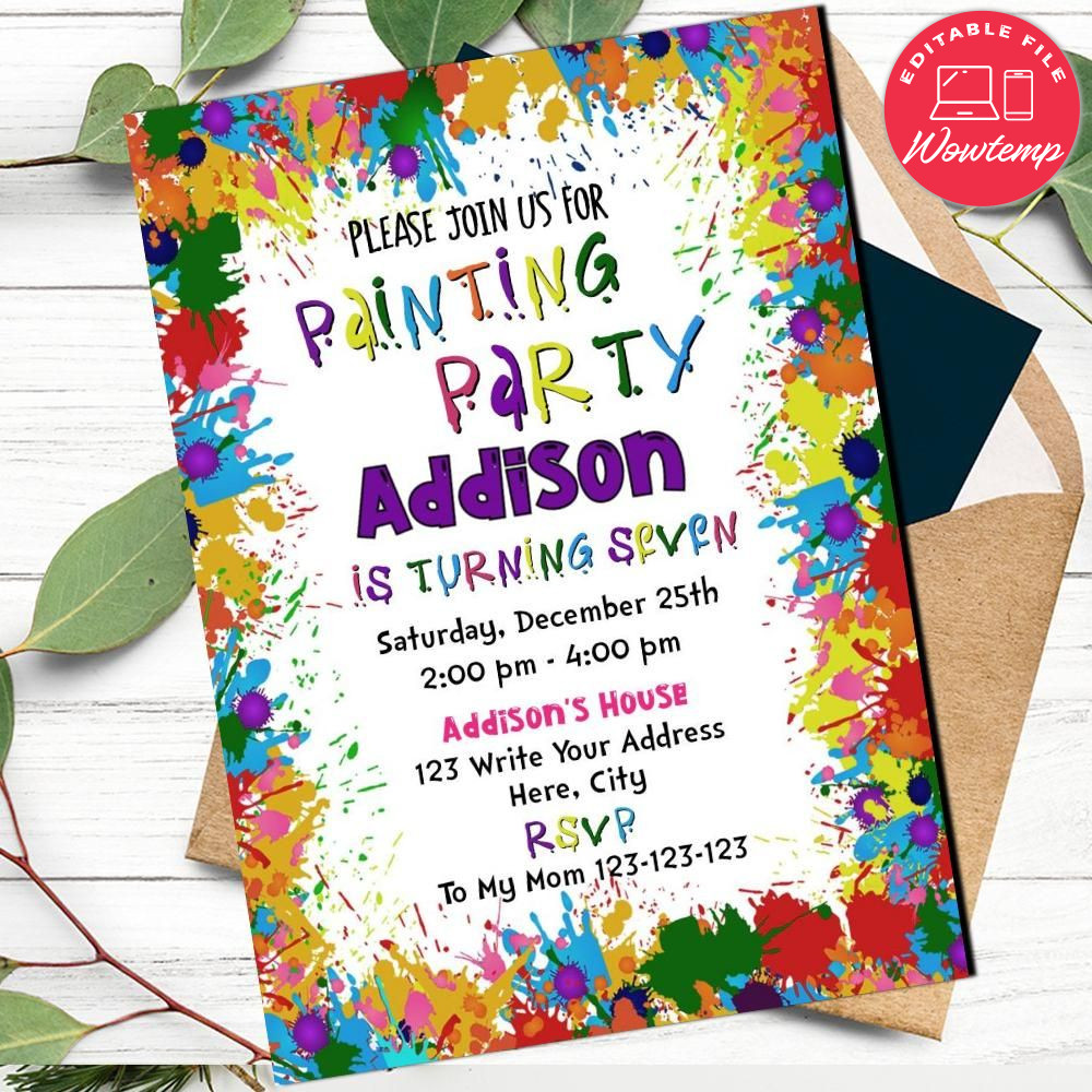 Paint Splatter Invitation Customizable Template Instant Download | Zingtemp
