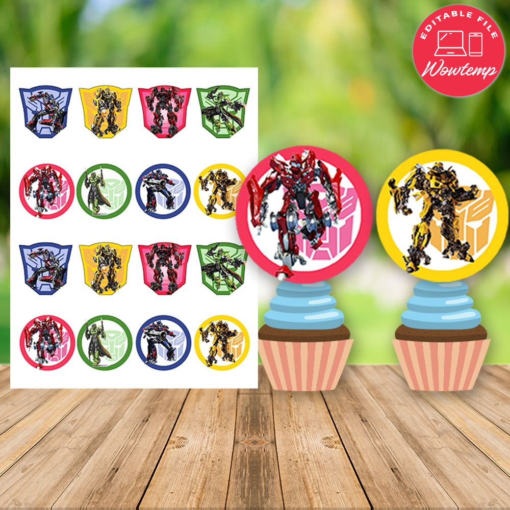Transformer Birthday Cupcake Topper Digital File Printable | Wowtemp