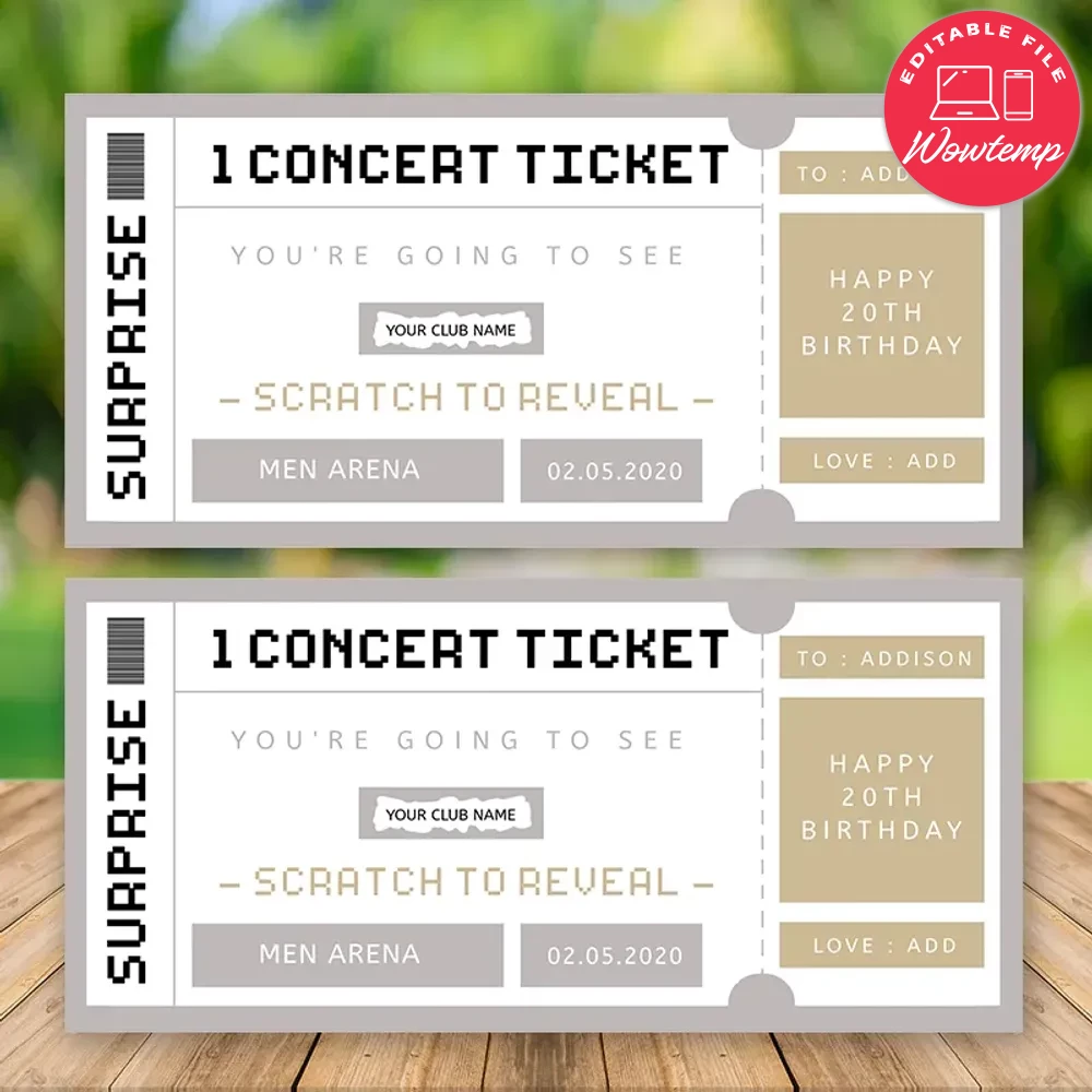Printable Surprise Concert Ticket Scratch Card Instant Download | Wowtemp
