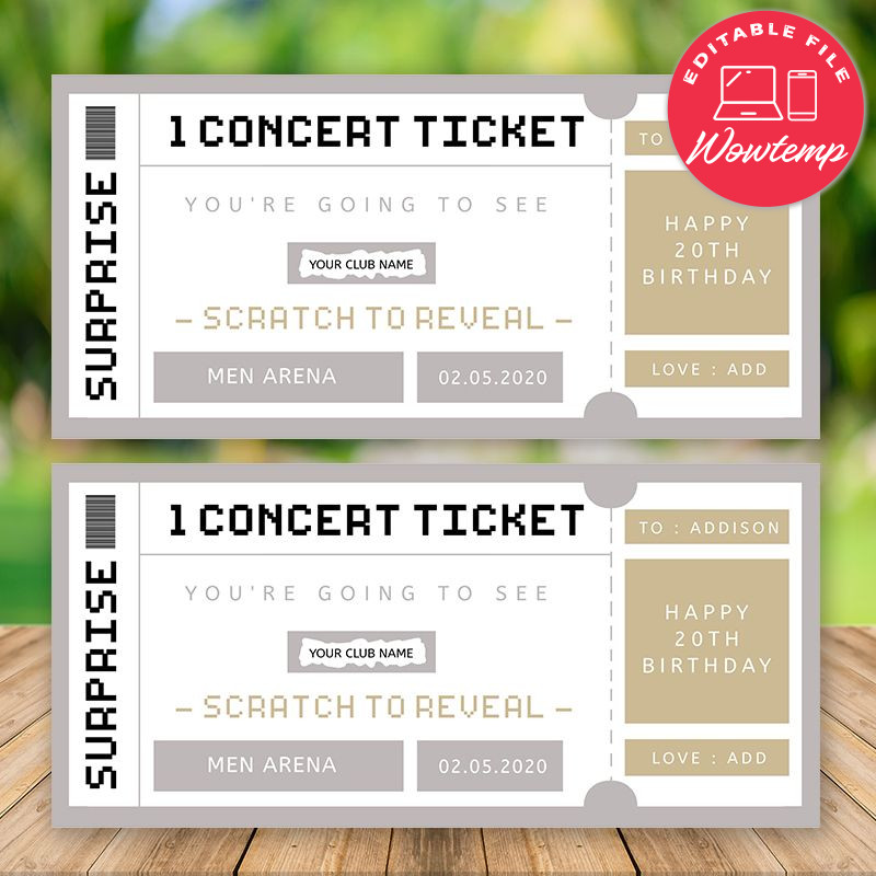 Printable Surprise Concert Ticket Scratch Card Instant Download | Wowtemp