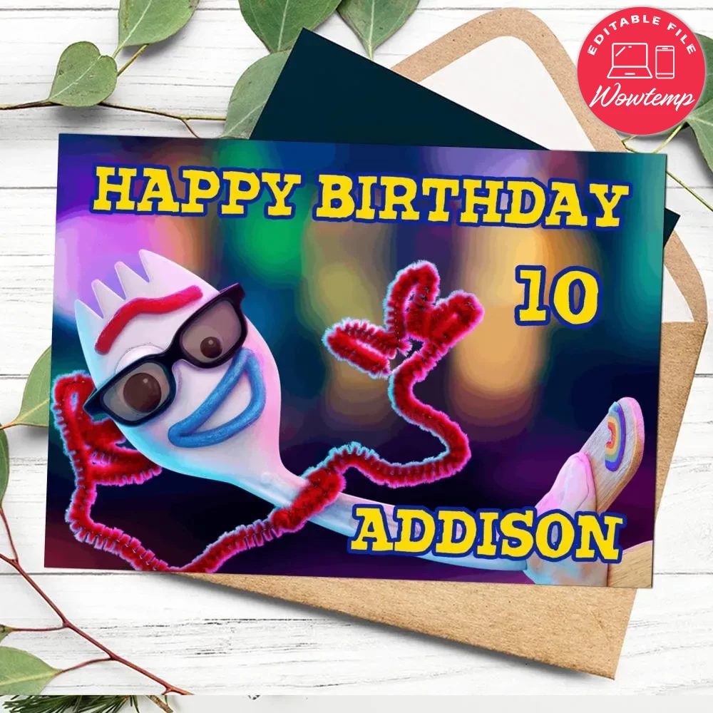 Forky Toy Story 4 Birthday Card for Your kids to Print at Home | Wowtemp