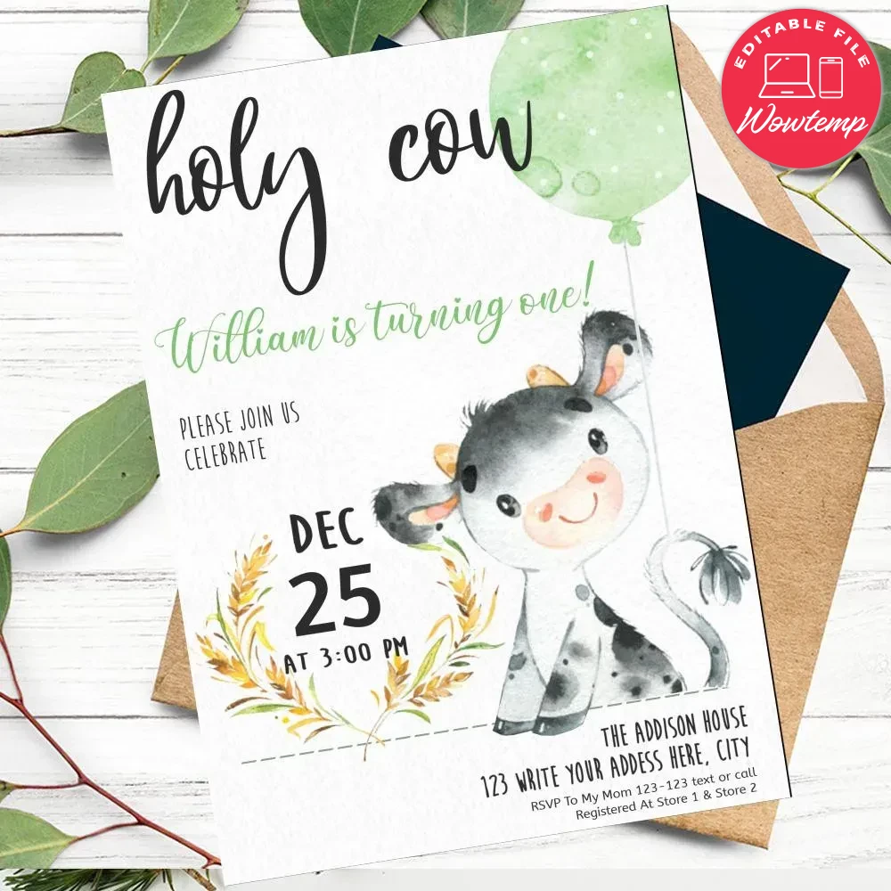 Holy cow Birthday Invitation Customizable Template DIY | Wowtemp