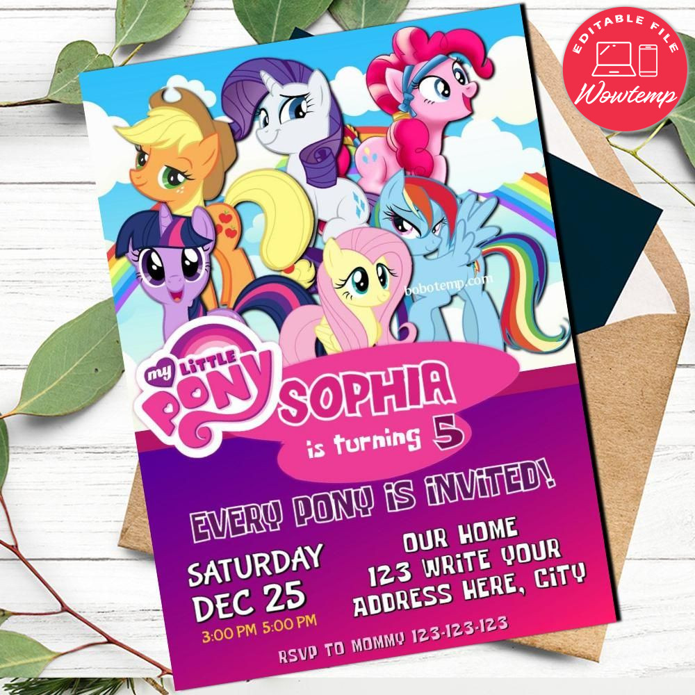 Editable My Little Pony Invitation For Girl Instant Download | Wowtemp