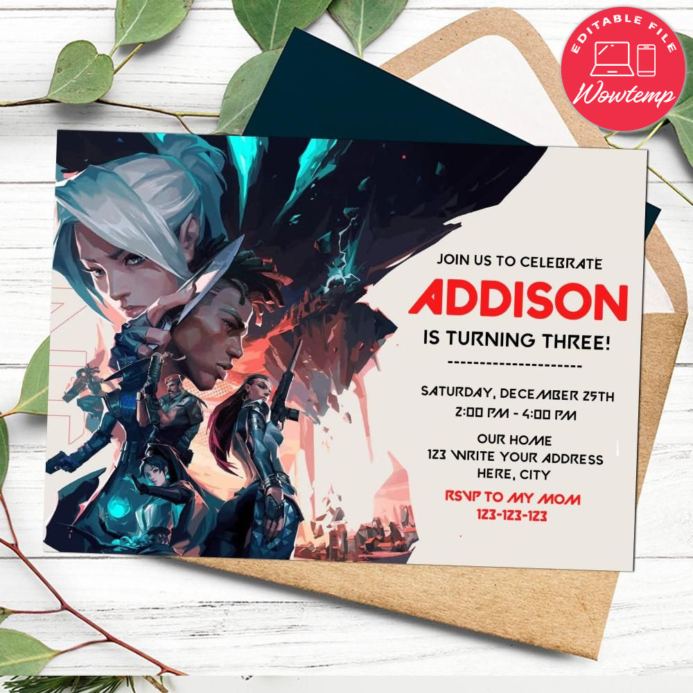 Valorant Invitation Template to Print at Home DIY | Wowtemp