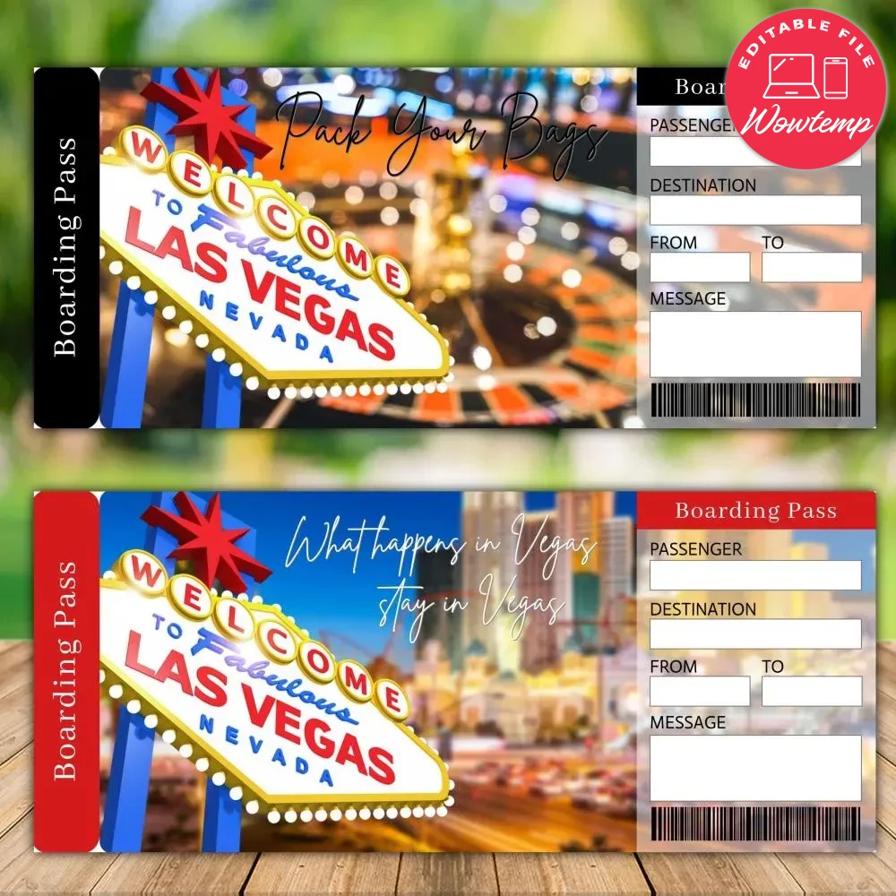 Editable LAS VEGAS Boarding Pass Instant Download | Wowtemp