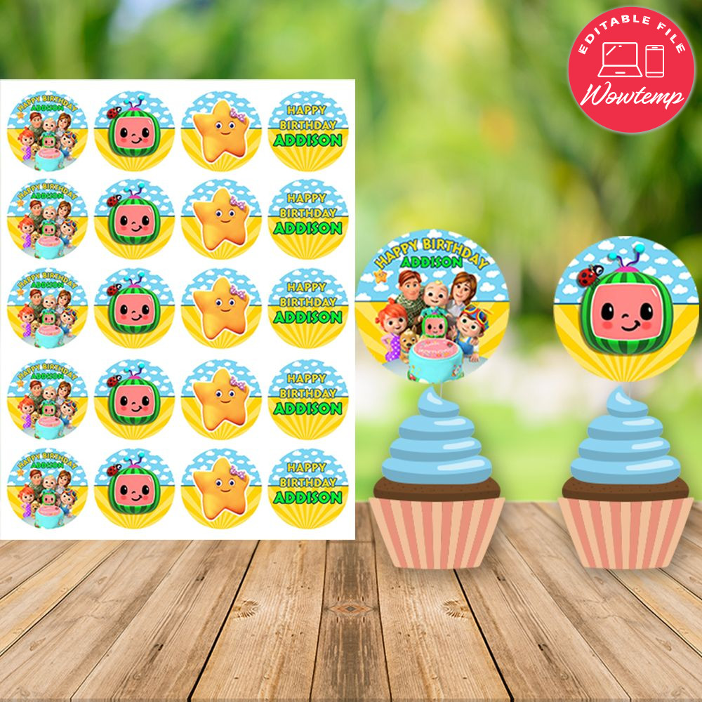 Cocomelon Happy Birthday Cupcake Topper Digital File Printable | Wowtemp