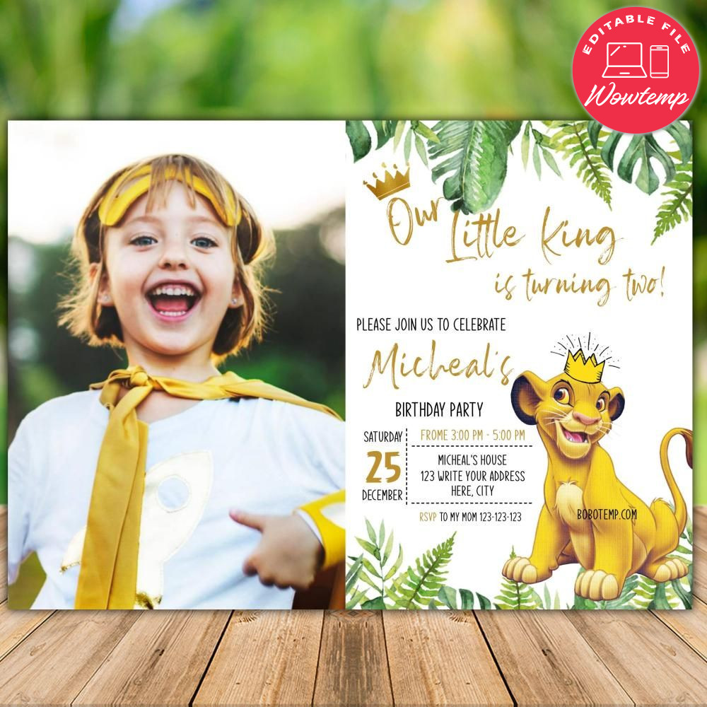 Printable Simba Lion King Birthday Invitation With Photo DIY | Wowtemp