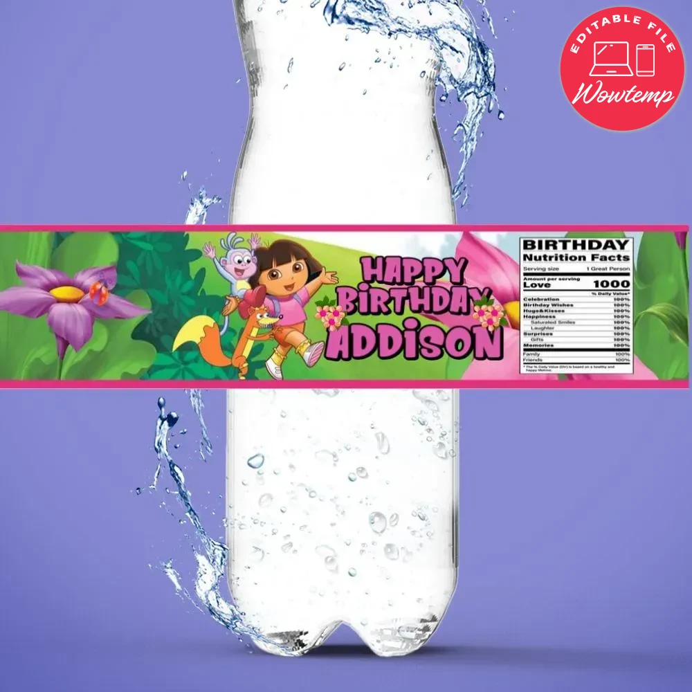 Dora Water Bottle Label Template DIY | Wowtemp