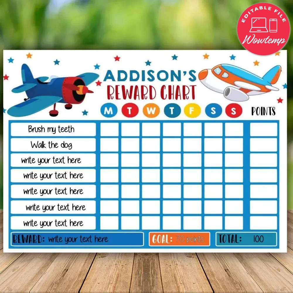 Printable Airplane Kids Responsibility Chore Chart DIY | Wowtemp