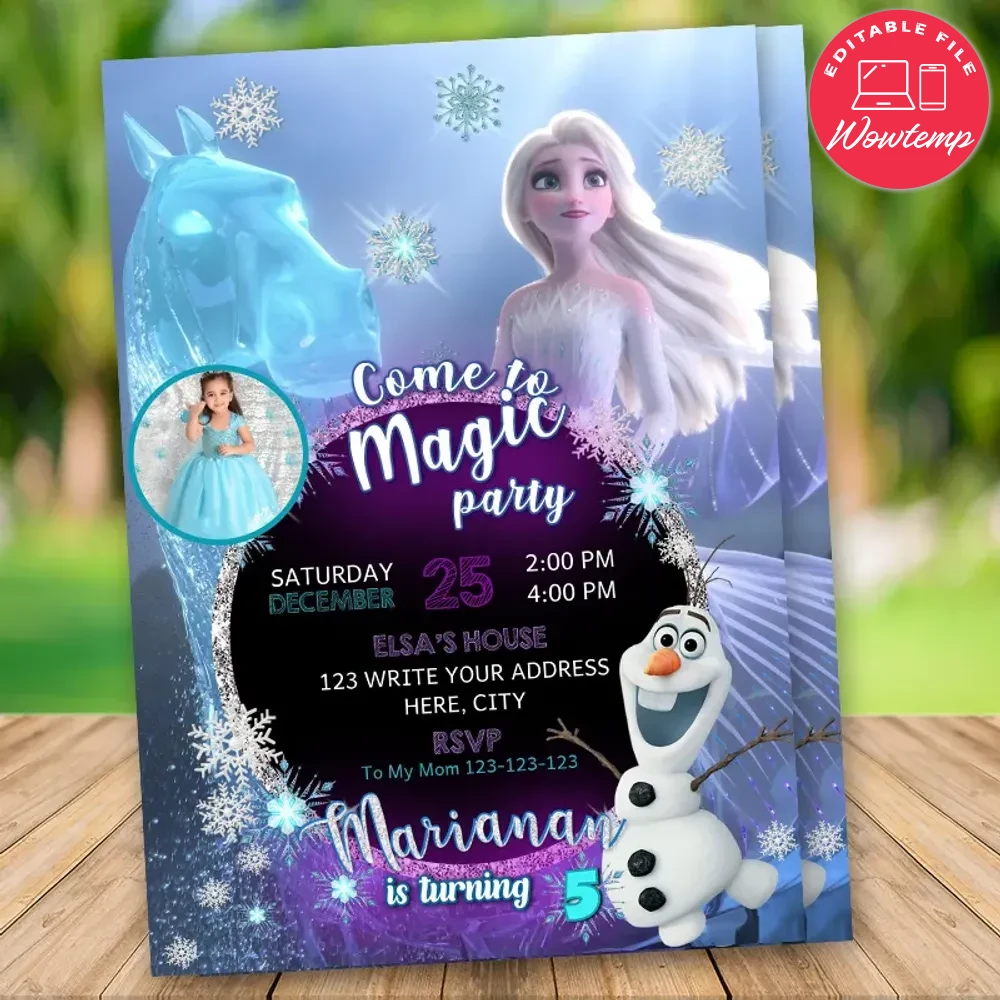 Editable Frozen 2 Elsa Birthday Invitation With Photo DIY | Wowtemp