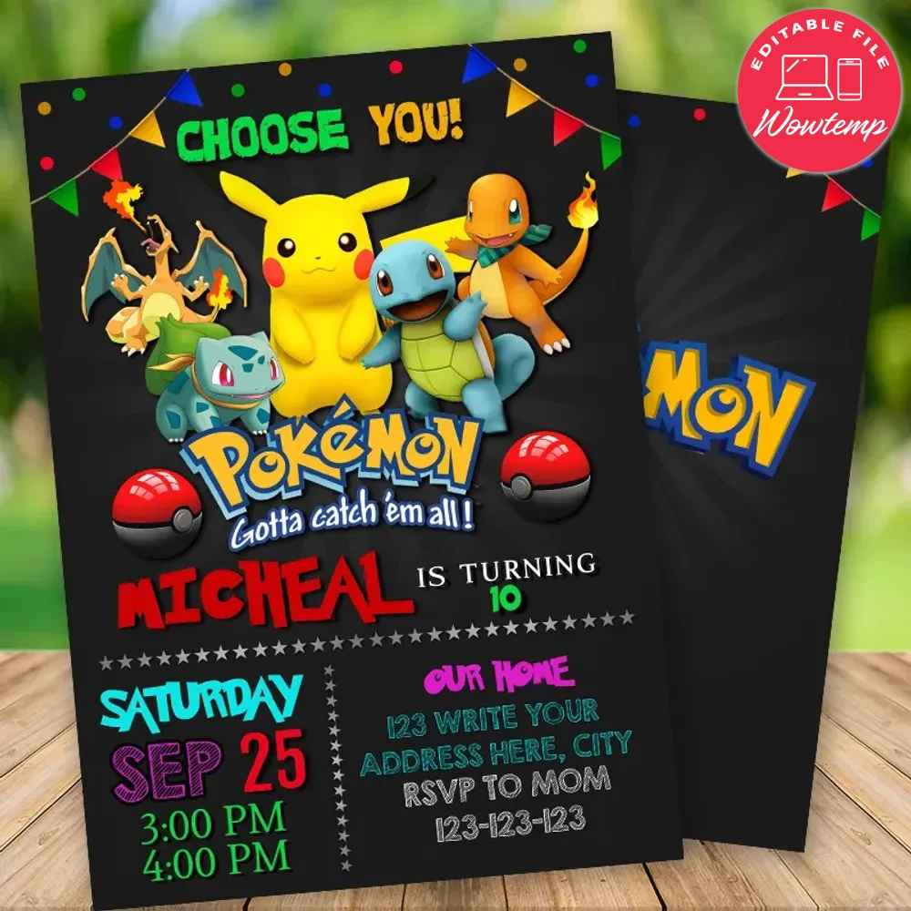 Editable Pokeball Lineup Invitation Digital File | Wowtemp