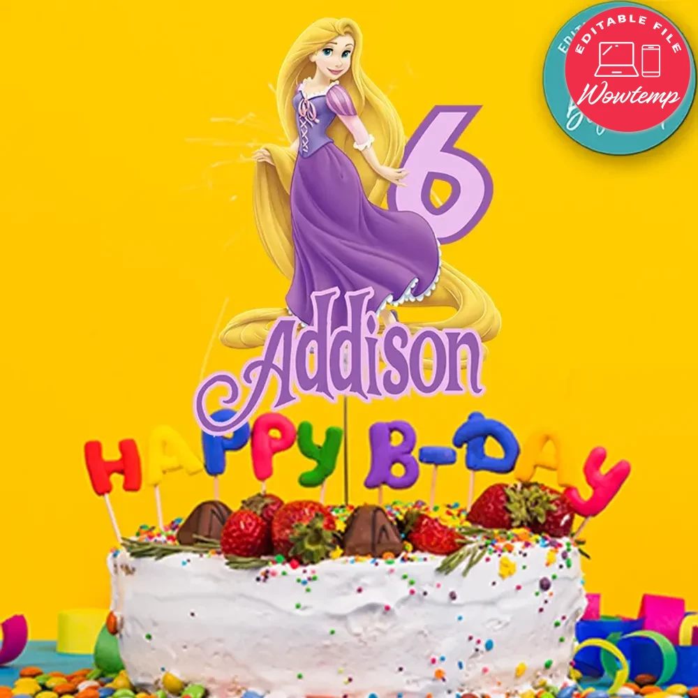 Printable Rapunzel Princess Birthday Cake Topper Template DIY | Wowtemp