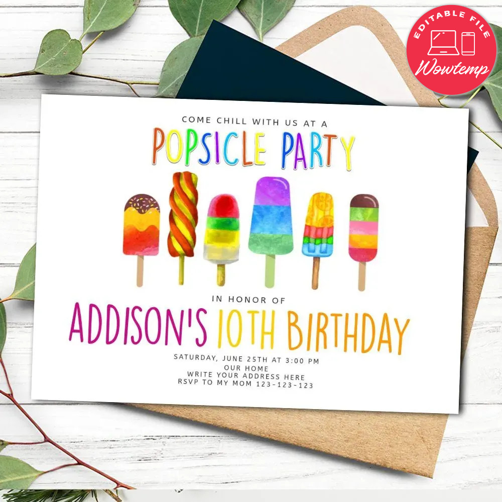 Popsicle Birthday Flyer Printable Instant Download | Wowtemp