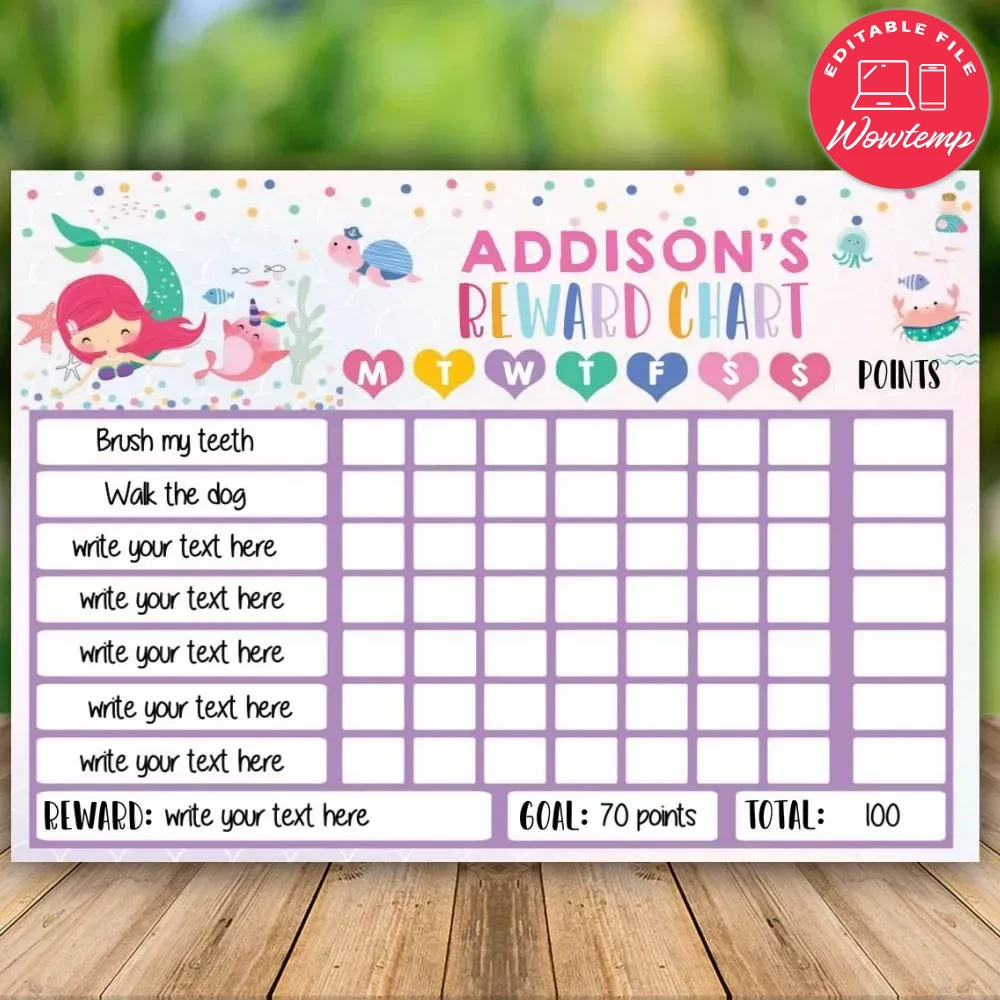 Printable Mermaid Reward Chart Instant Download | Wowtemp