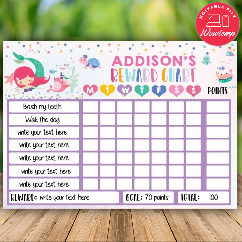 Printable Mermaid Kid Responsibility Chore Chart Instant Download | Wowtemp