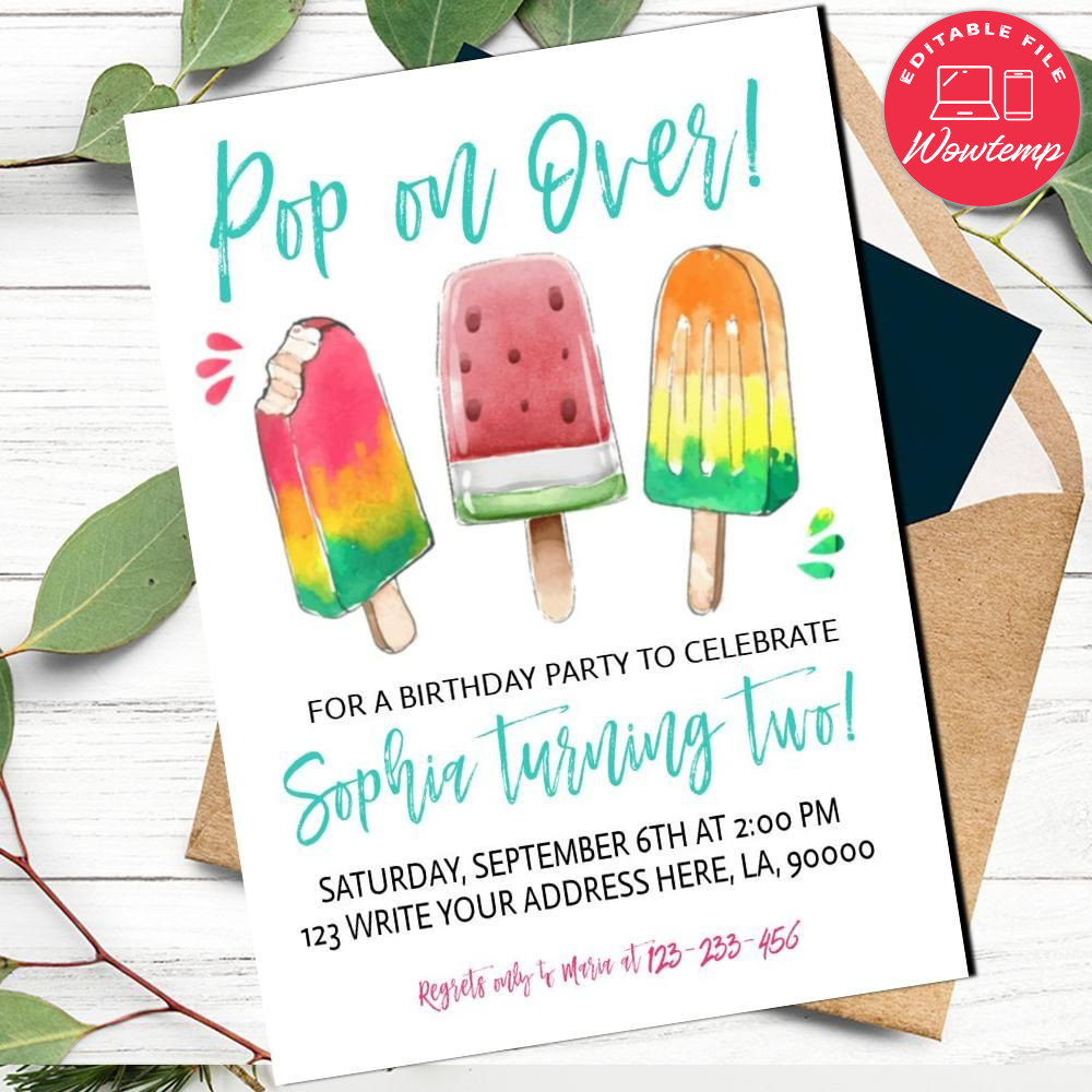 Editable Pop on Over Birthday Invitations Instant Download | Wowtemp