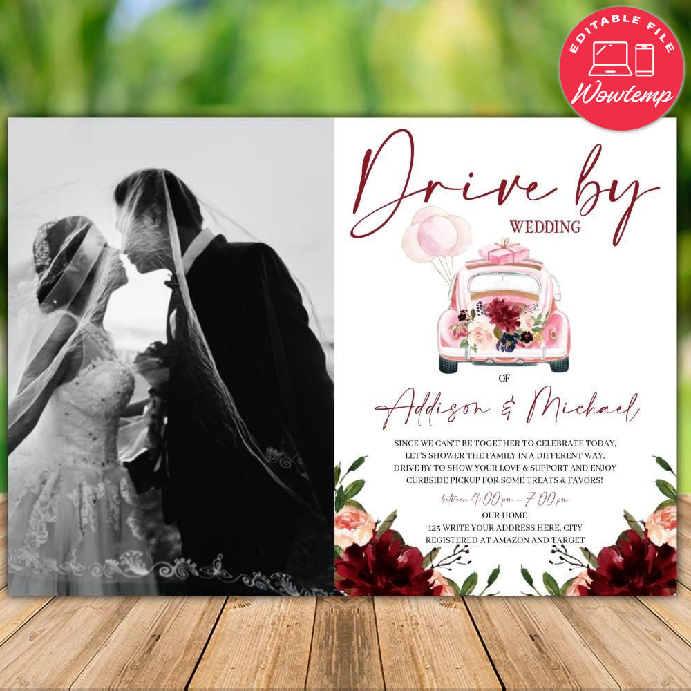 Printable Photo Drive By Wedding Invitation Instant Download | Wowtemp