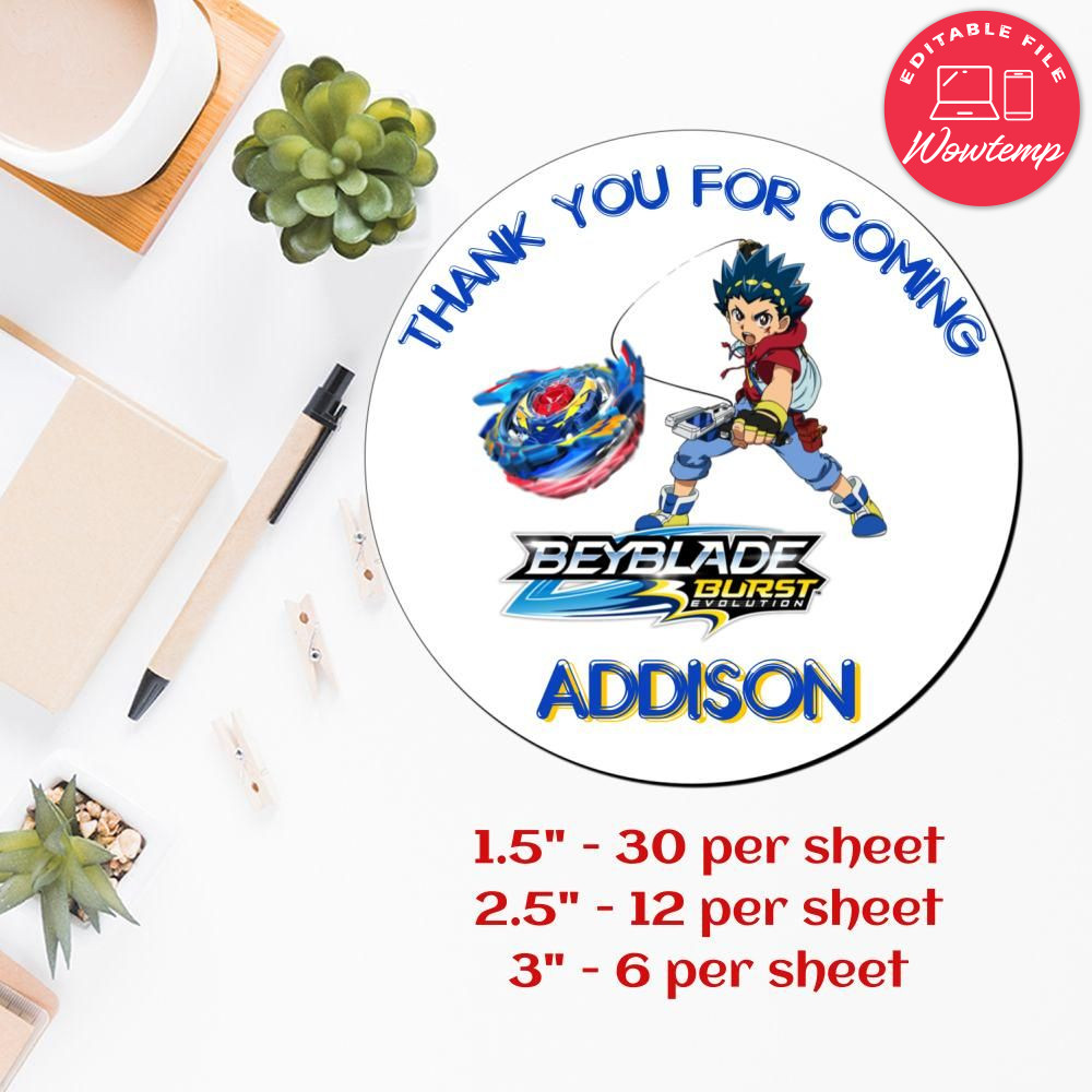 Customized Beyblade Printed Happy Birthday Sticker Sheets | Wowtemp