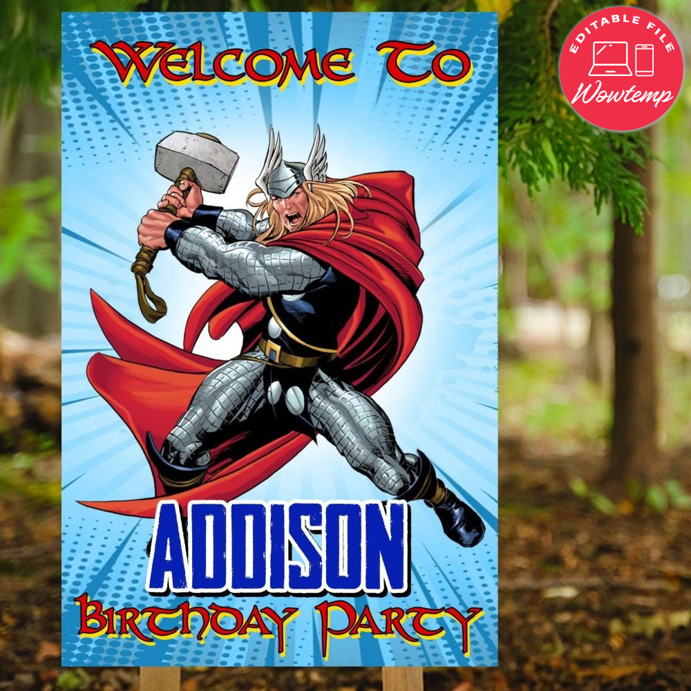 Thor Birthday Welcome Sign Digital File Printable DIY | Wowtemp