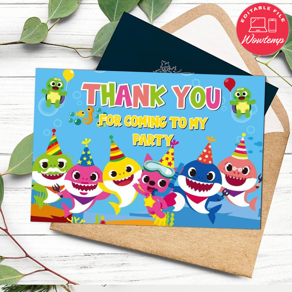 Baby Shark Thank you card Template to Print at Home | Wowtemp