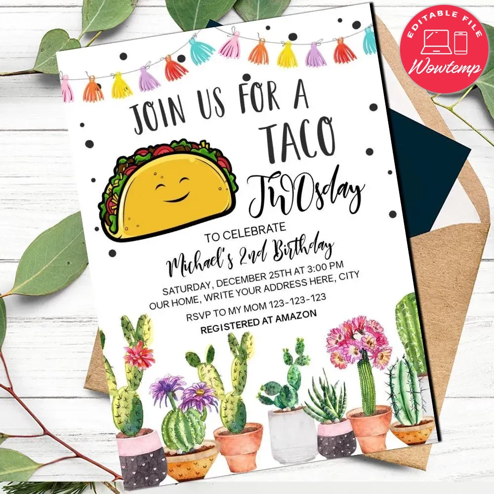 Taco Twosday Birthday Invitation Printable Instant Download | Wowtemp