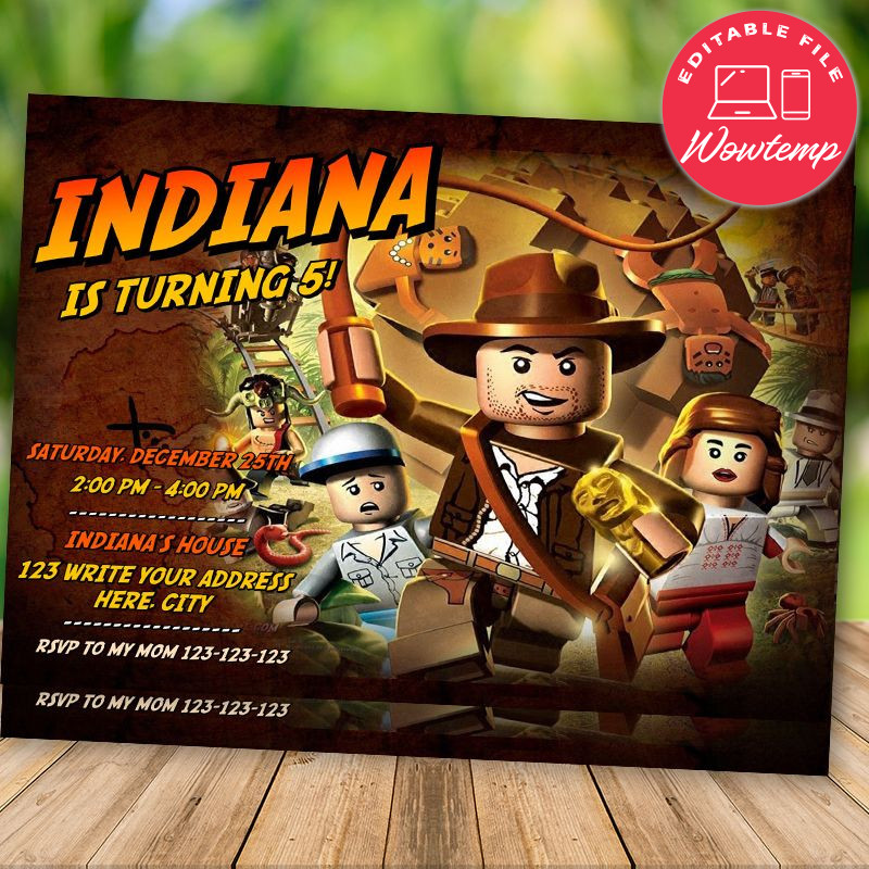 Editable Lego Indiana Jones Birthday Invitation Instant Download | Wowtemp