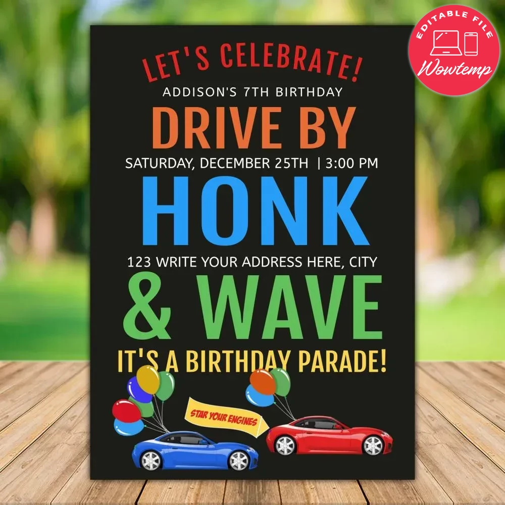 Printable Drive By Honk and Wave Car Parade Invitation Template | Wowtemp